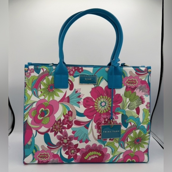 Trina Turk | Bags | New Trina Turk Vibrant Floral Tote Blue And Pink ...